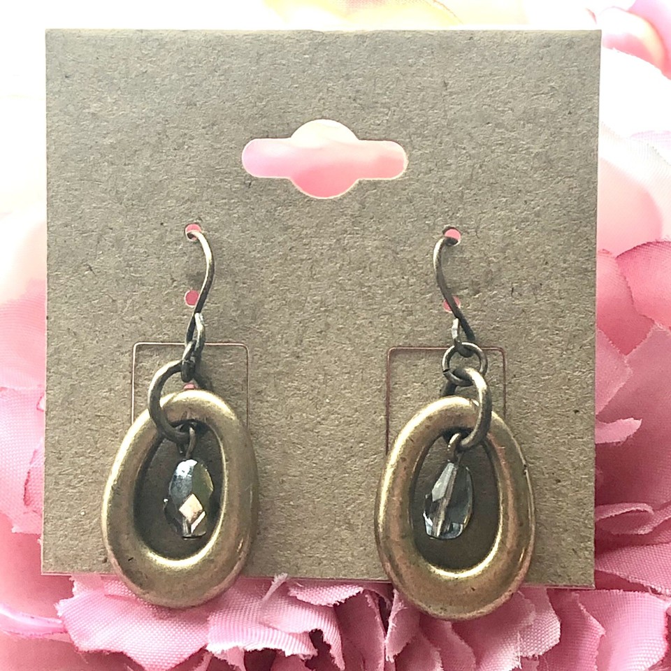 Modernist Bronze Dangle Earrings AB Aurora Borealis Geometric Abstract Jewelry | eBay