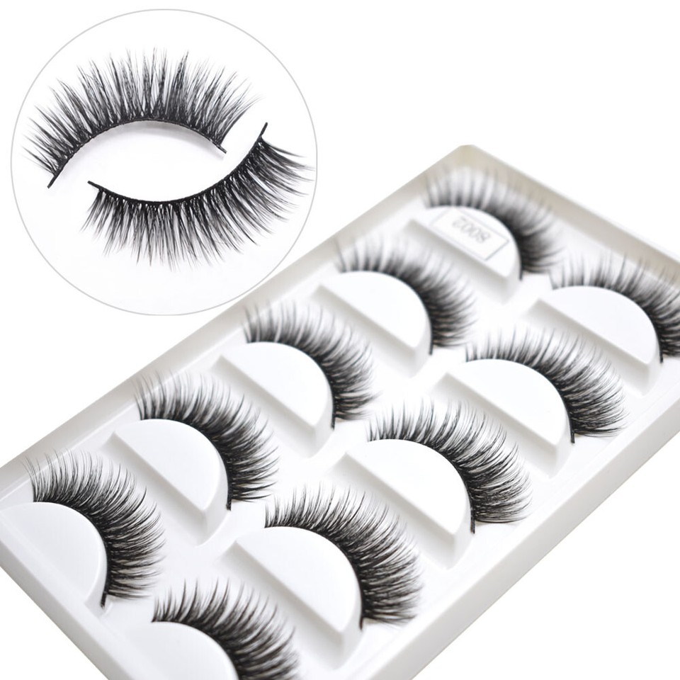 US A++++ 5 Pairs Natural Handmade Real Mink 3D False Eyelashes Thick ...