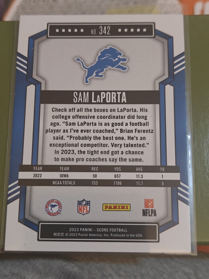 2023 Panini Score Sam LaPorta #342 RC Detroit Lions | eBay