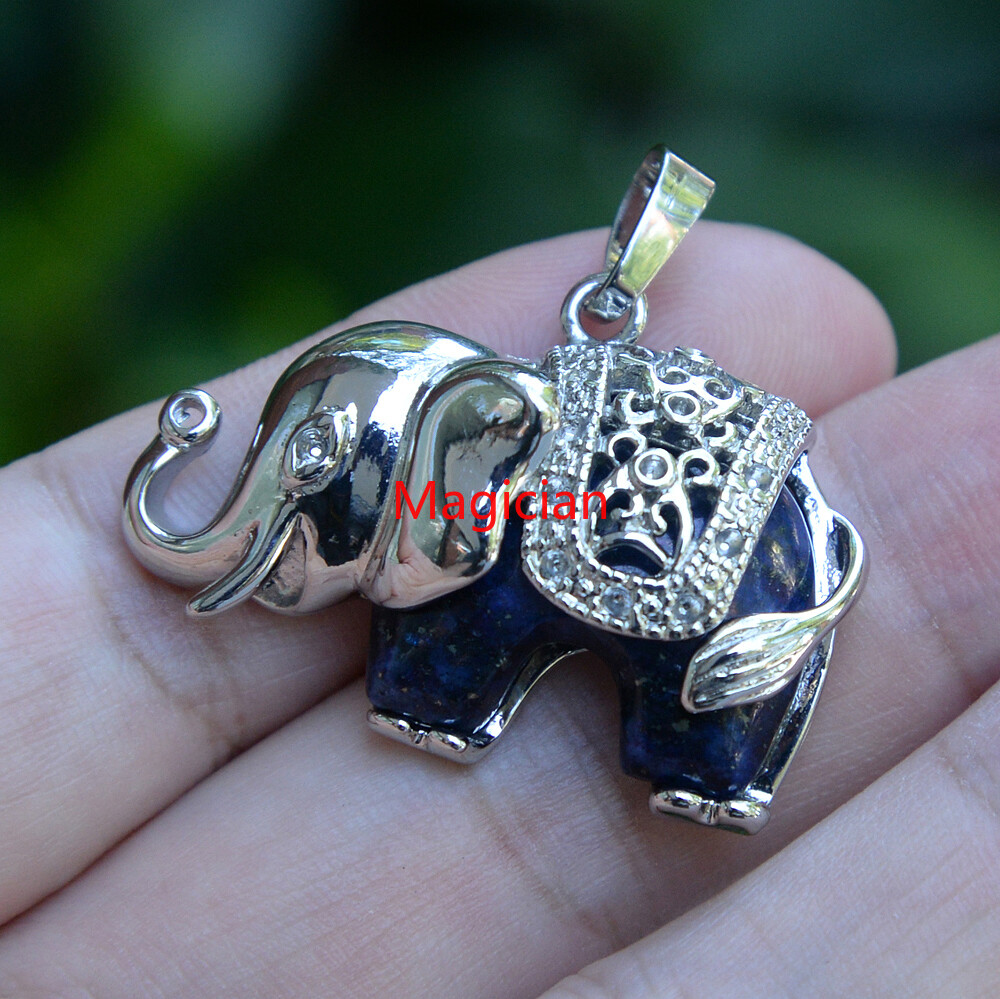 Natural Gemstone Crystal Elephant Chakra Pendant Charms Reiki Healing ...