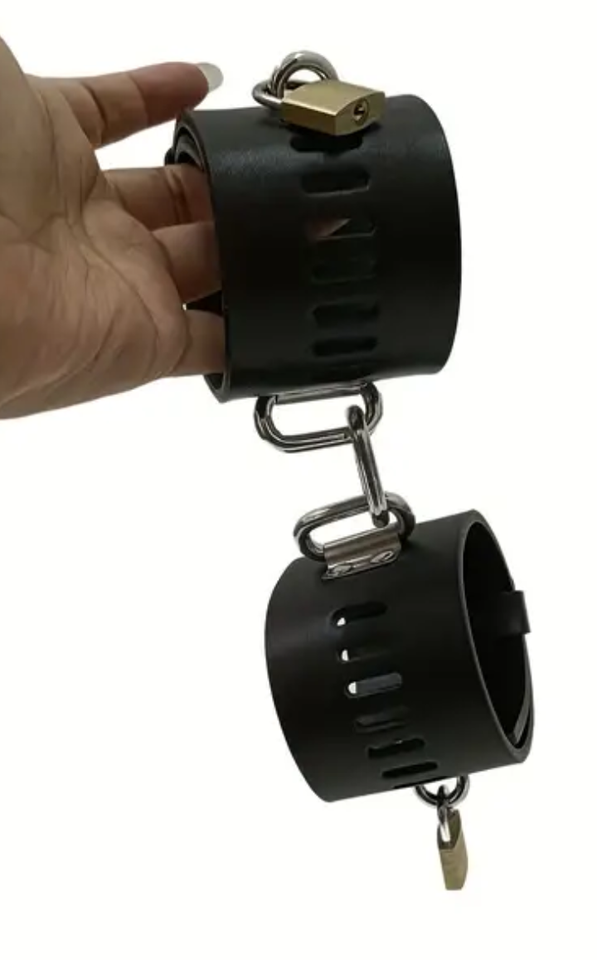 Leather Hard Metal Chain Handcuffs Cute Wrist Bondage Cuff Restraint ...