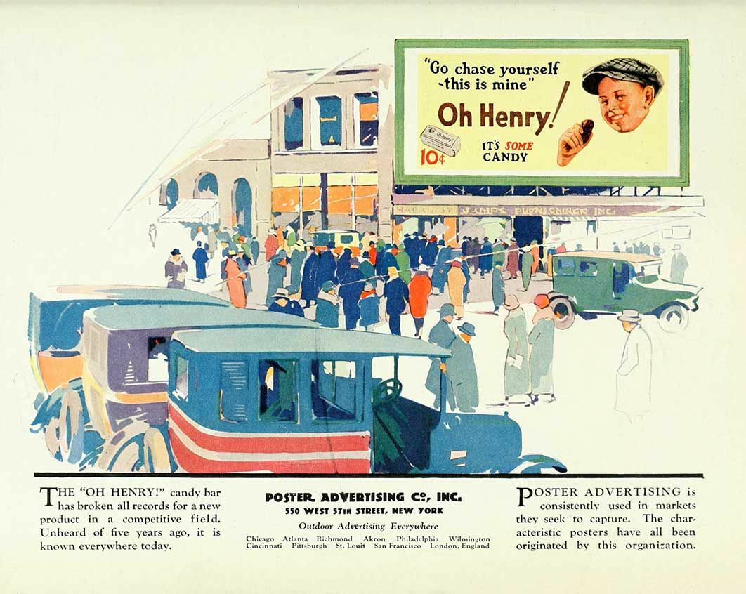 OH HENRY CANDY BAR POSTER COMPANY 15" HEAVY DUTY USA MADE METAL ...