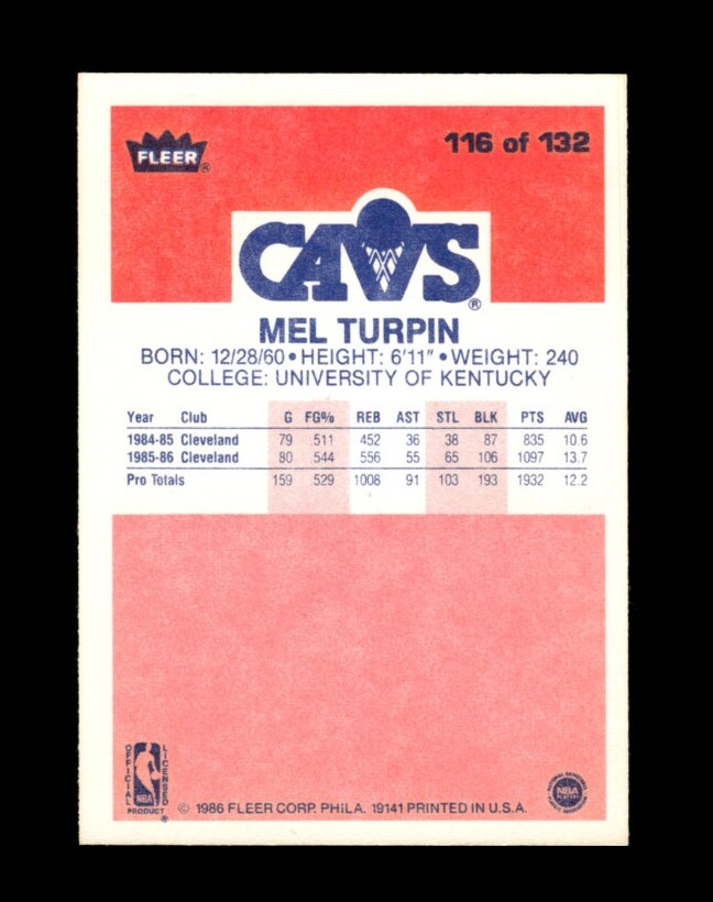 1986-87 Fleer Set-Break #116 Melvin Turpin NM-MT OR BETTER *GMCARDS* | eBay