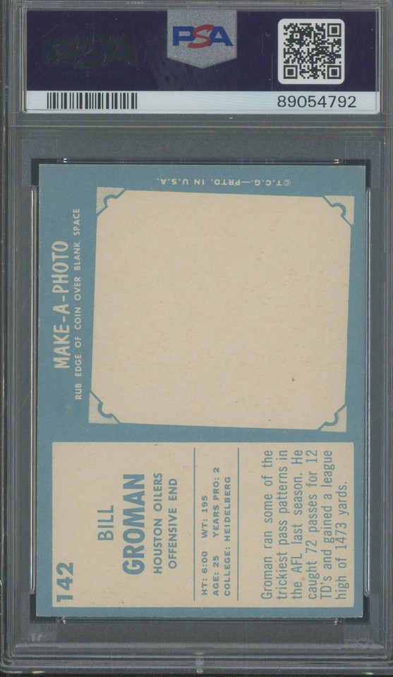 1961 Topps Football #142 Bill Groman Houston Oilers PSA 8 NM-MT | eBay