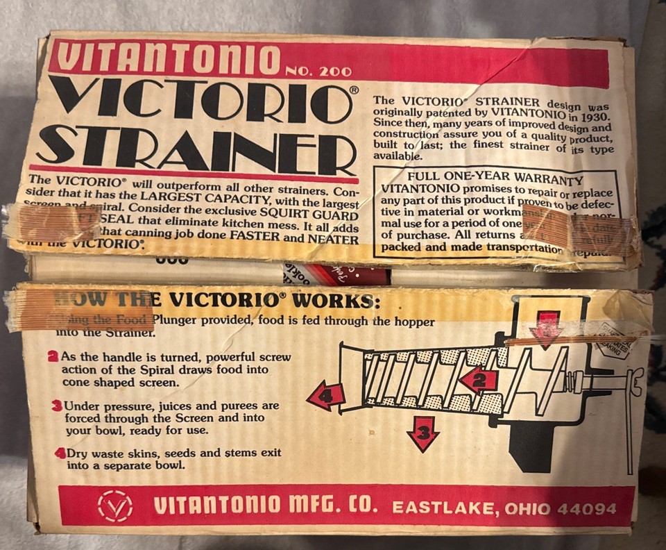 VTG Victorio No 200 Food Strainer Tomato Sauce Juicer Puree w/ Box ...