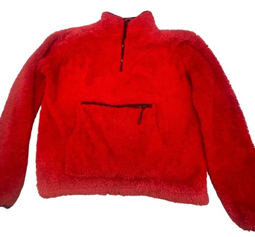 no boundaries fuzzy long sleeve sweatshirt solid red 1/4 zip pockets ...