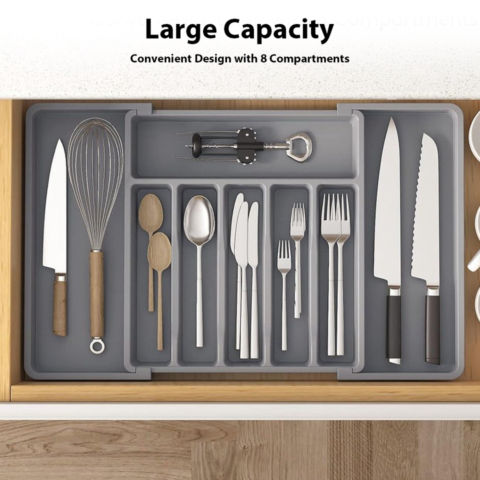 Extendable Cutlery Tray Drawer Organiser Insert For Kitchen Utensils ...