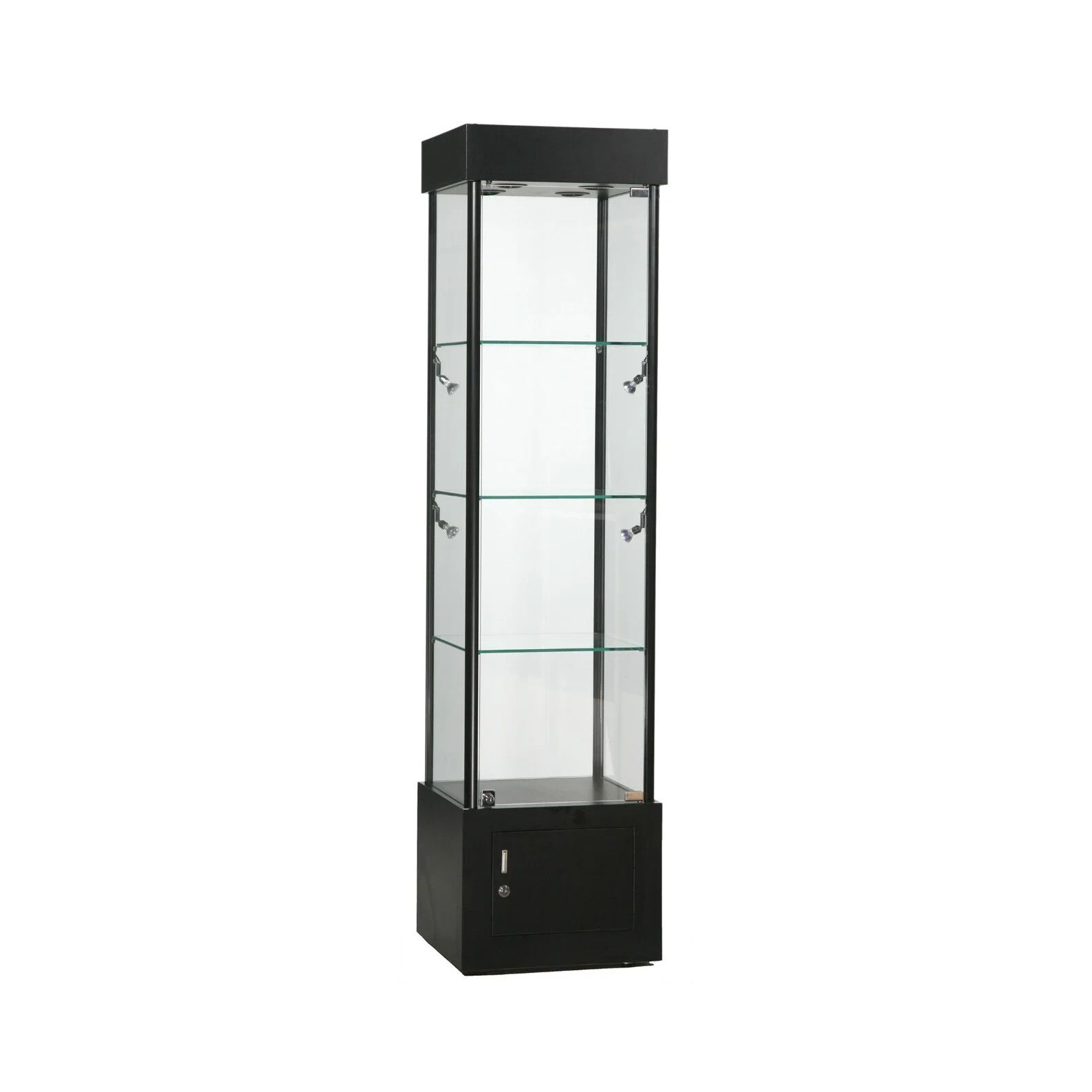 Black Tower Display Showcase with LED Lights, Lock, and Storage - 72" H ...