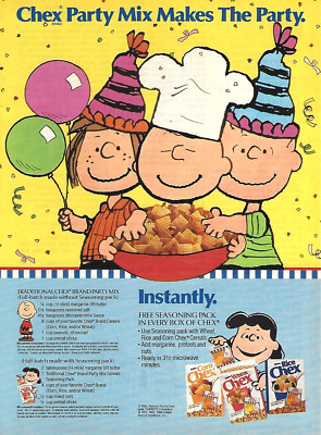 1990 Peanuts Charlie Brown Chex Party Mix Cereal Lucy Linus vintage ...