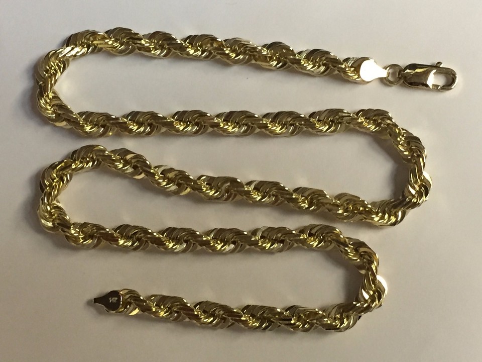 14k Yellow Gold 28" Solid Diamond Cut ROPE Link Chain/Necklace 8MM 147 ...