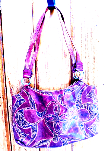 VINTAGE TOOLED LEATHER PURSE WITH AFRICAN ARTISTRY MOTIF & TWO HANDLES ...