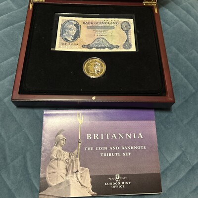 2009 Britannia Bank Note £5 with A Solid Silver Coin 24 Carat Gold ...