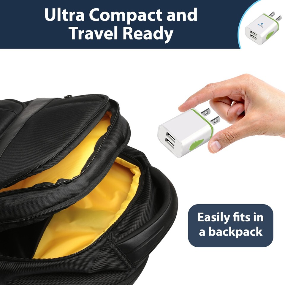 US 2 Pin to Dual USB Plug Adapter - 2 Pack, Travel Charger America USA ...