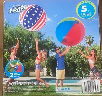 New H2O Go Jumbo 5 Foot Huge 60" Inflatable Beach Balls Set of 2 Balls ...
