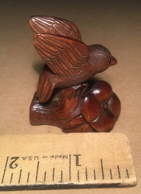 Japanese Boxwood Netsuke - Hummingbird & Flower - Signed | eBay