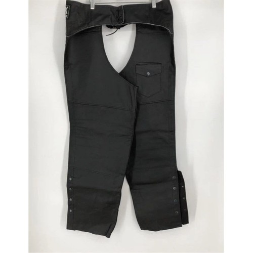 HWK Men's Black Leather Motorcycle Chaps Size 40 Snap Closure | eBay