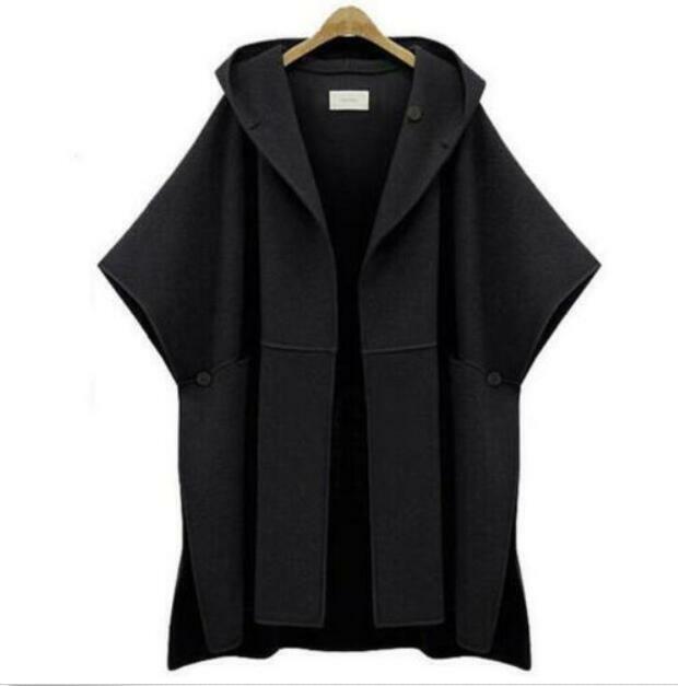 Plus Size Women Winter Trench Fashion Poncho Cape Cloak Hooded Woolen ...