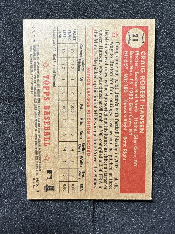 CRAIG HANSEN #21 2006 Topps '52 Rookies QTY Boston Red Sox | eBay