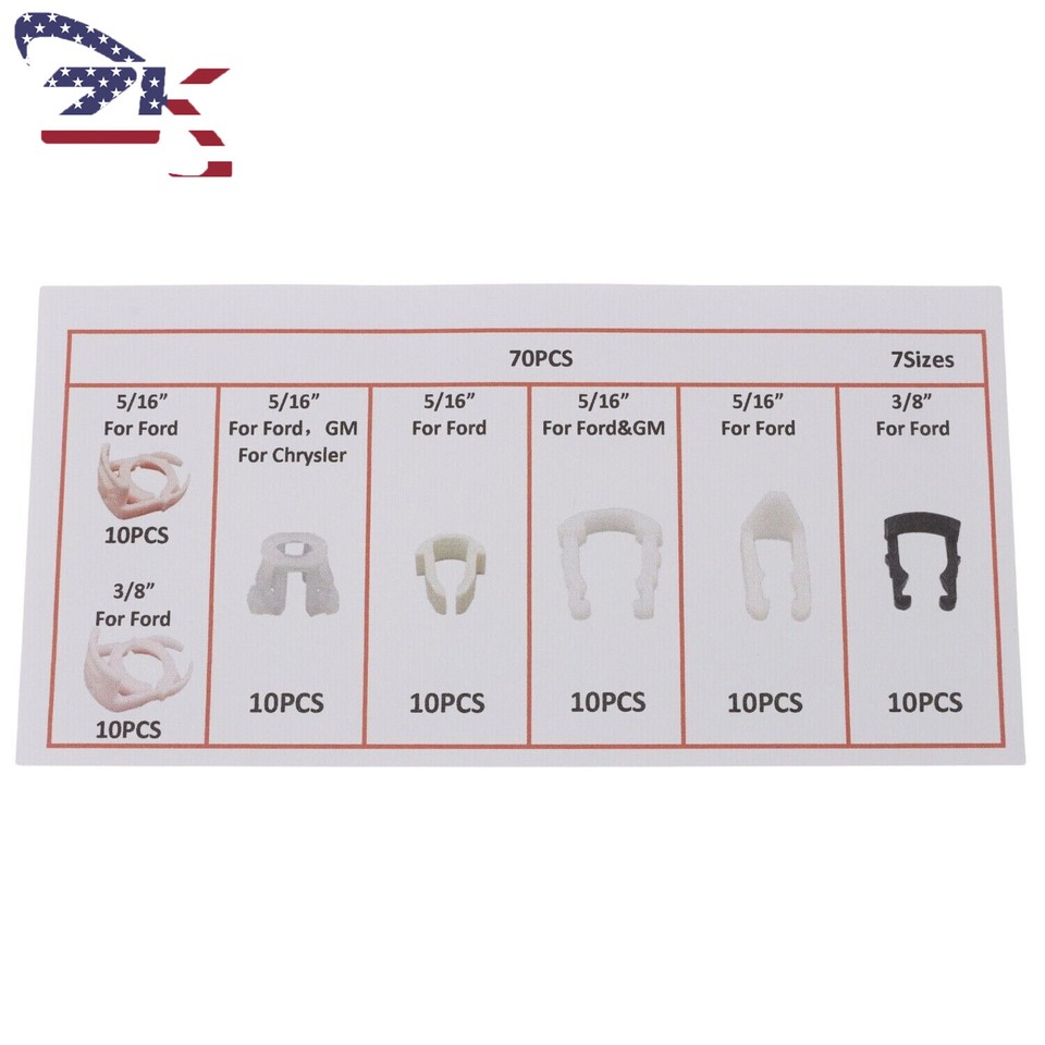 Package of 70 Pieces Fuel Line Retainer Clip 7 Size 3/8 5/16 for Ford ...