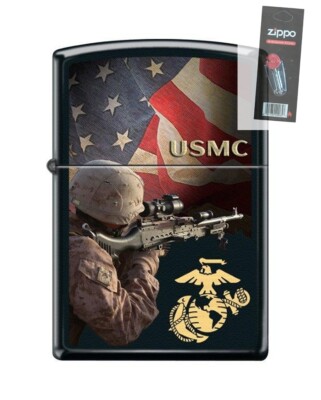 Zippo 77633 USMC Soldier Light Machine Gun Sniper Lighter + FLINT PACK ...