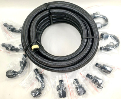 20 FT 6AN Stainless Steel Braided Fuel Line w/ 10 PC Push Lock Fitting ...