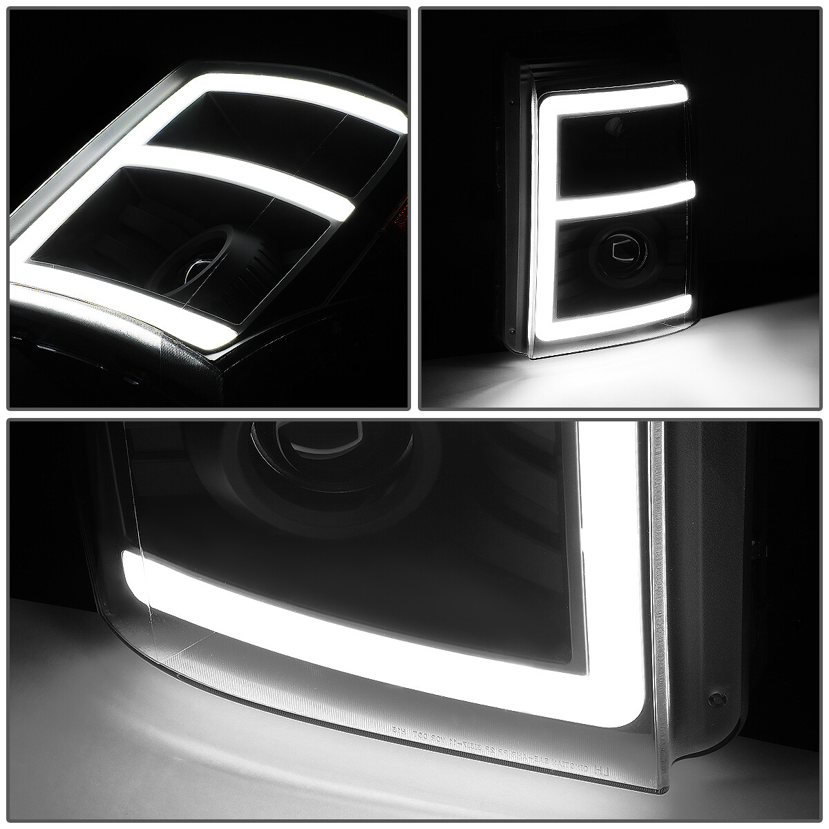 For 2011-2016 Ford Super Duty E-Bar LED Black Amber Projector Headlight ...