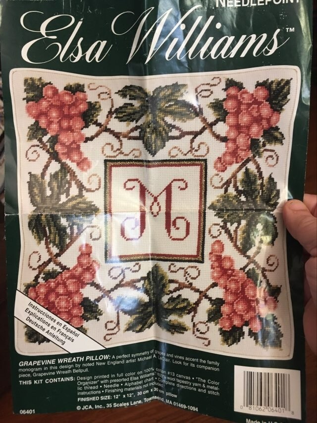 Vintage Elsa Williams GRAPEVINE WREATH Needlepoint Kit 06401 started 12 ...