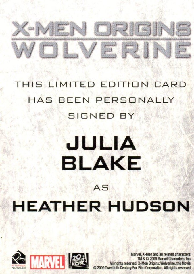 X-Men Origins: Wolverine Autograph Card Julia Blake as Heather Hudson ...