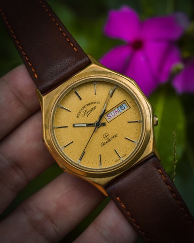 1985 Rare WEST END WATCH Co. Sowar Gold-Filled Bezel🏅 Octagon Gold Dust ...