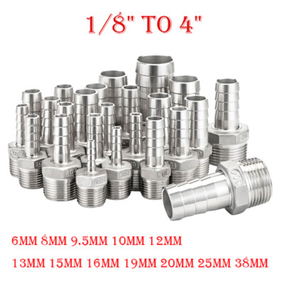 Stainless Male Thread Pipe Fitting x Barb Hose Tail Connector BSP 1/8 ...