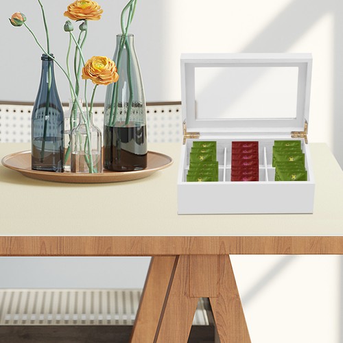 Wooden Tea Box Storage Organizer, Large Capacity Tea Holder with 6 ...