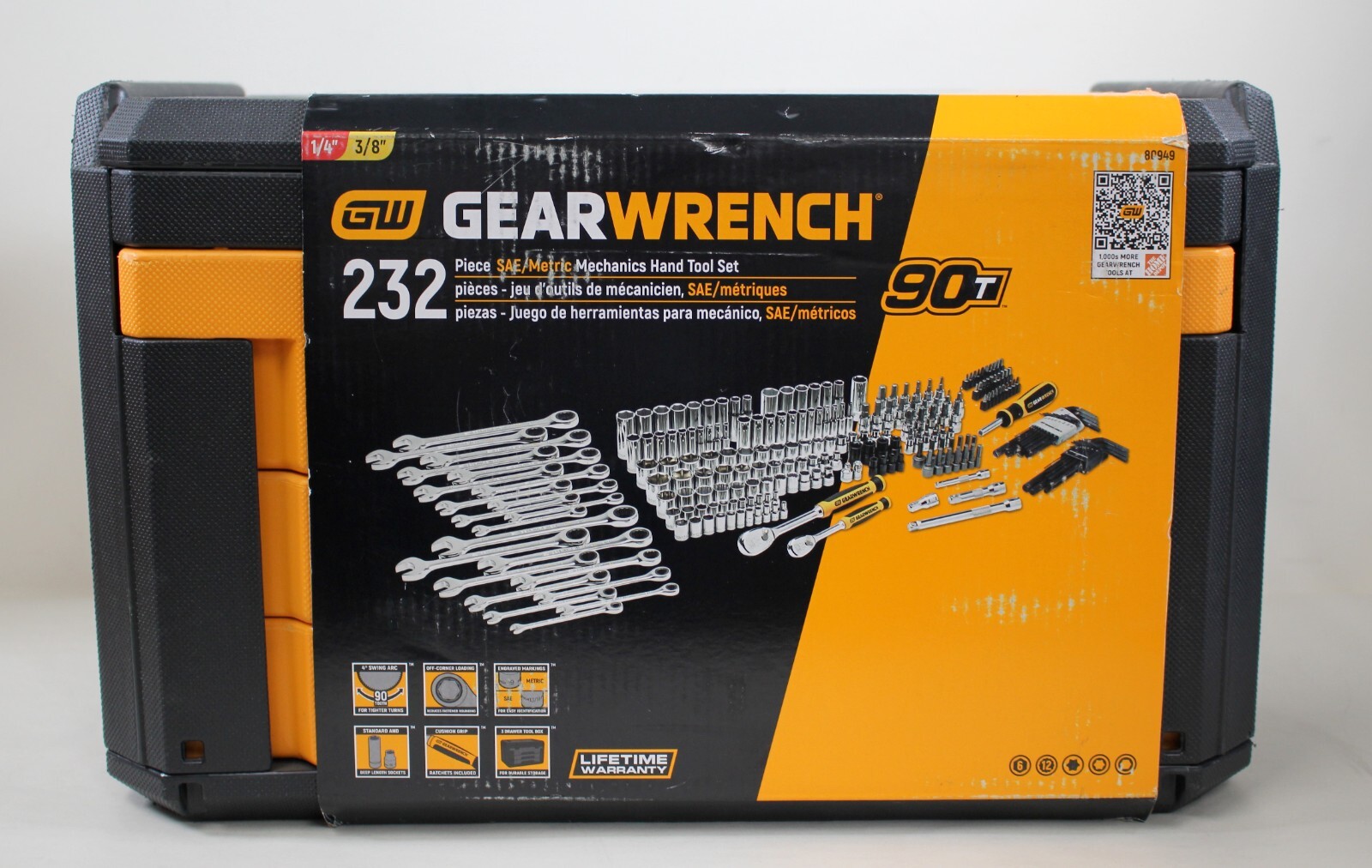 GW Gearwrench 90T 232 Piece SAE Metric Mechanics Hand Tool Set 1/4" 3/8 ...