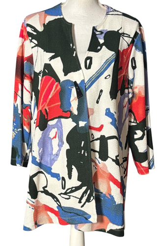 Ali Miles Jacket Size Large Red Black Abstract Long Artsy Watercolor ...