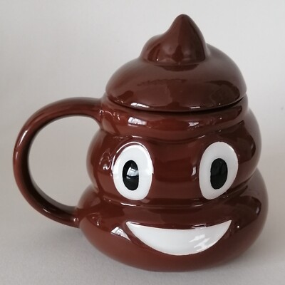 Emoji Poop Smiling Poo Novelty Mug With Lid Brown Ceramic Funny ...