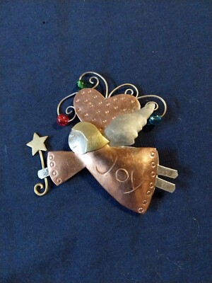 Vintage Angel CHRISTMAS Pin Brooch Handcrafted Brass Copper 4" Joy | eBay