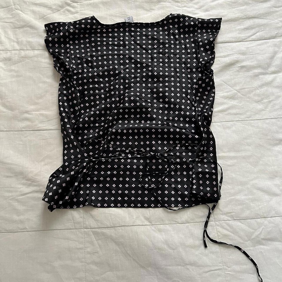 Vintage Y2K Gap Black pink polka dot flower babydoll top tie back Size ...
