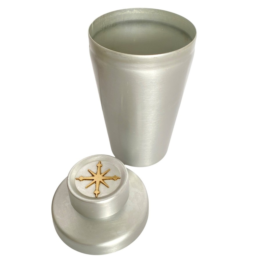 Mirro Medallion Cocktail Shaker Gold Atomic Lid Mid Century Spun ...