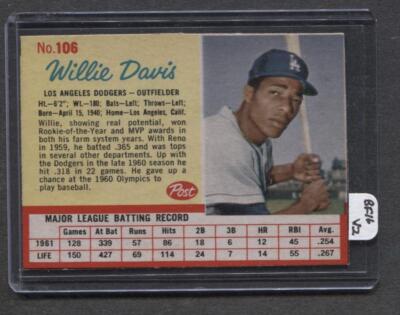 1962 Post #106 Willie Davis (Dodgers) (BF16) NM (Flat Rate Ship) A2 | eBay