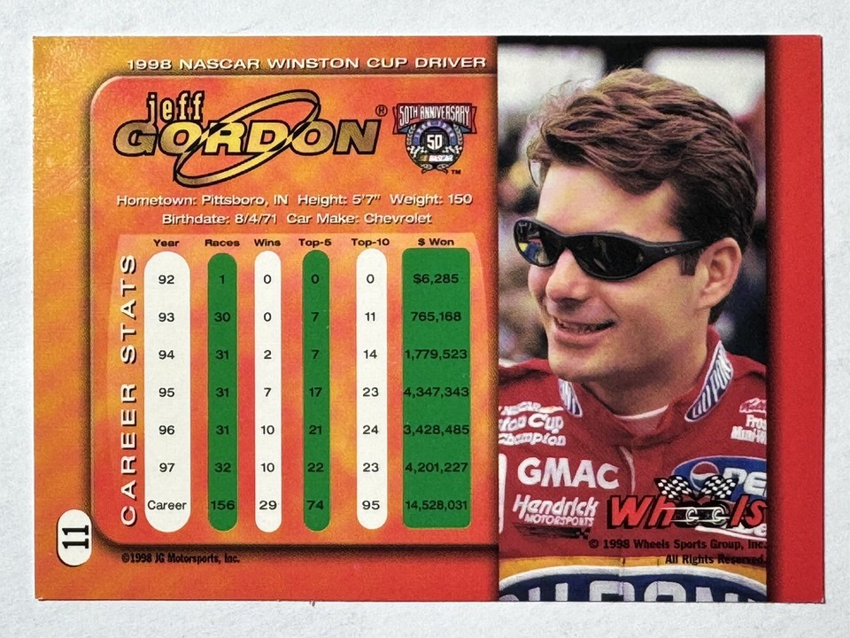 HOF'er JEFF GORDON & BROOKE GORDON 1998 Wheels NASCAR Racing Card #11 ...