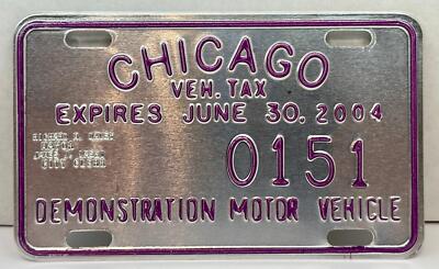 2004 Chicago Illinois Tax Tag Demonstration Motor Vehicle License Plate ...