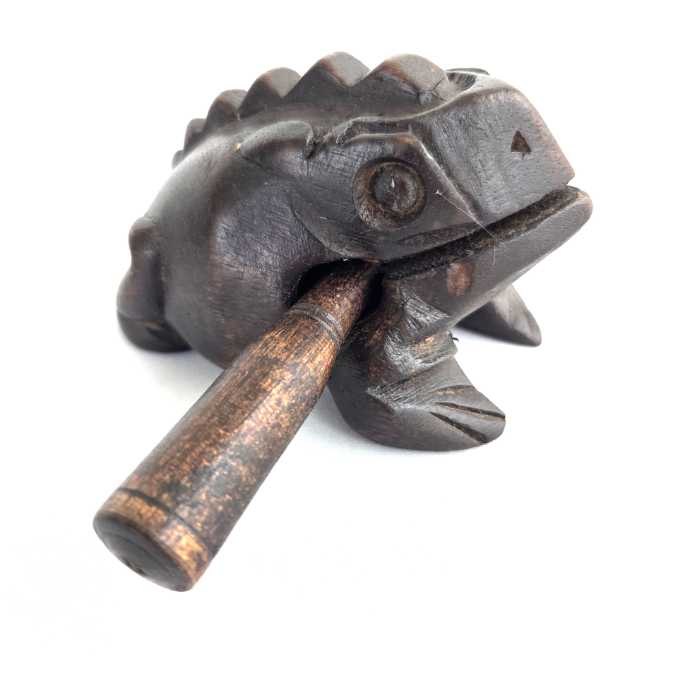 Vintage Croaking Wooden Frog Guiro Rasp Percussion Instrument Good Luck ...