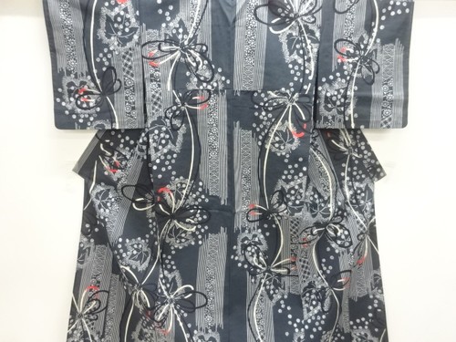 43490# JAPANESE KIMONO / ANTIQUE YUKATA / COTTON / PLANTS & RIBBON | eBay