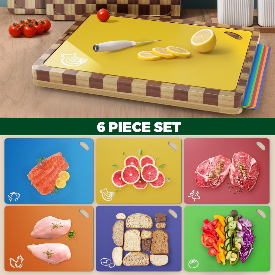 Bamboo Wooden Cutting Boards for Kitchen,Cutting Board Set with 6 ...
