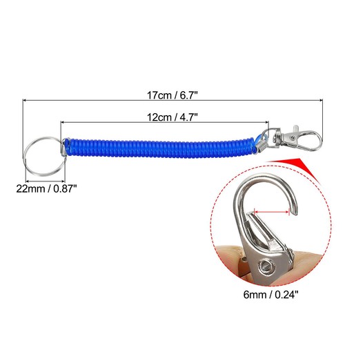 6.7" Spiral Retractable Spring Coil Keychain, 2 Pack Key Ring, Blue ...