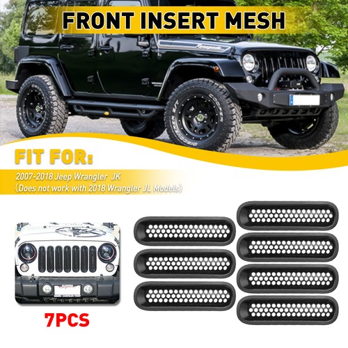 For Jeep JK Wrangler Front Insert Mesh Trim Grille Cover 2007-18 Black ...