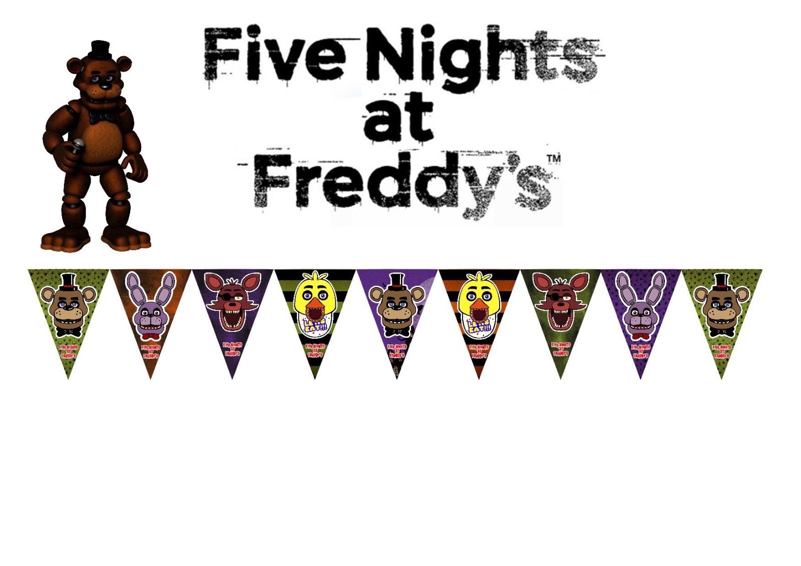 Five Nights At Freddy's Banner Bunting Flag. Party Lolly Bag Freddy ...