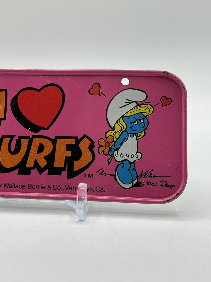 Vintage "I Love Smurfs" License Plate Licensed by Wallace Berrie & Co ...