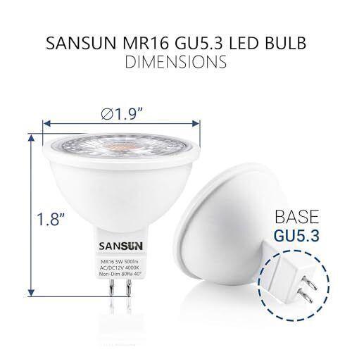 5w Mr16 LED Bulbs 12v 50w Replacement Gu5.3 Bi-pin Base Daylight White ...