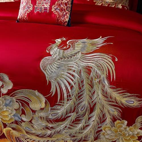 Luxury Red Chinese Wedding Style Bedding Set Gold Loong Phoenix ...