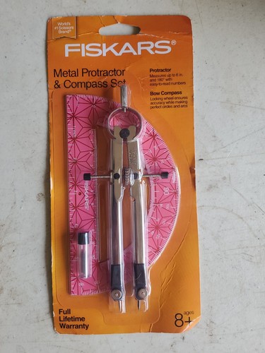 Fiskars Metal Protractor & Bow Compass Set New in Sealed Package Free ...